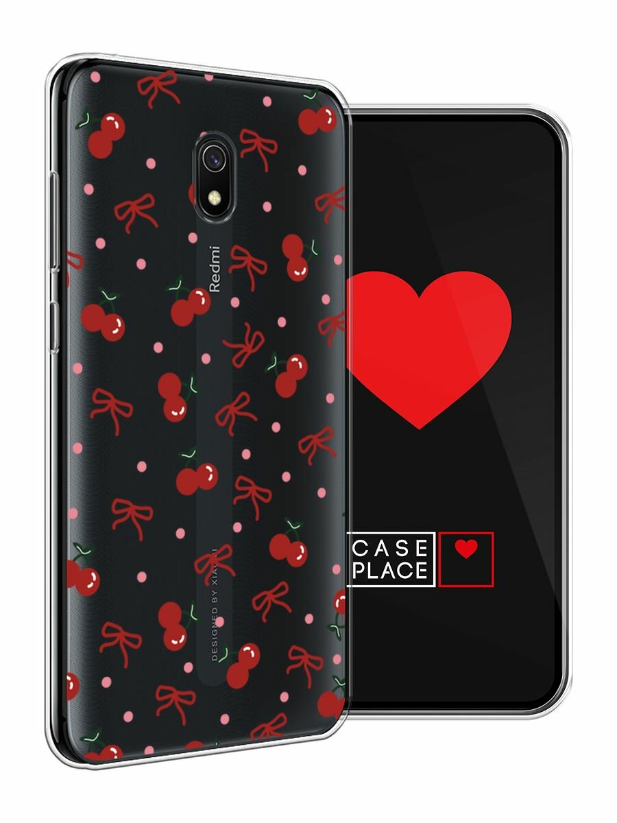 Чехол на Xiaomi Redmi 8A / Сяоми Редми 8А с принтом "Вишни и ленточки", прозрачный — фото 1