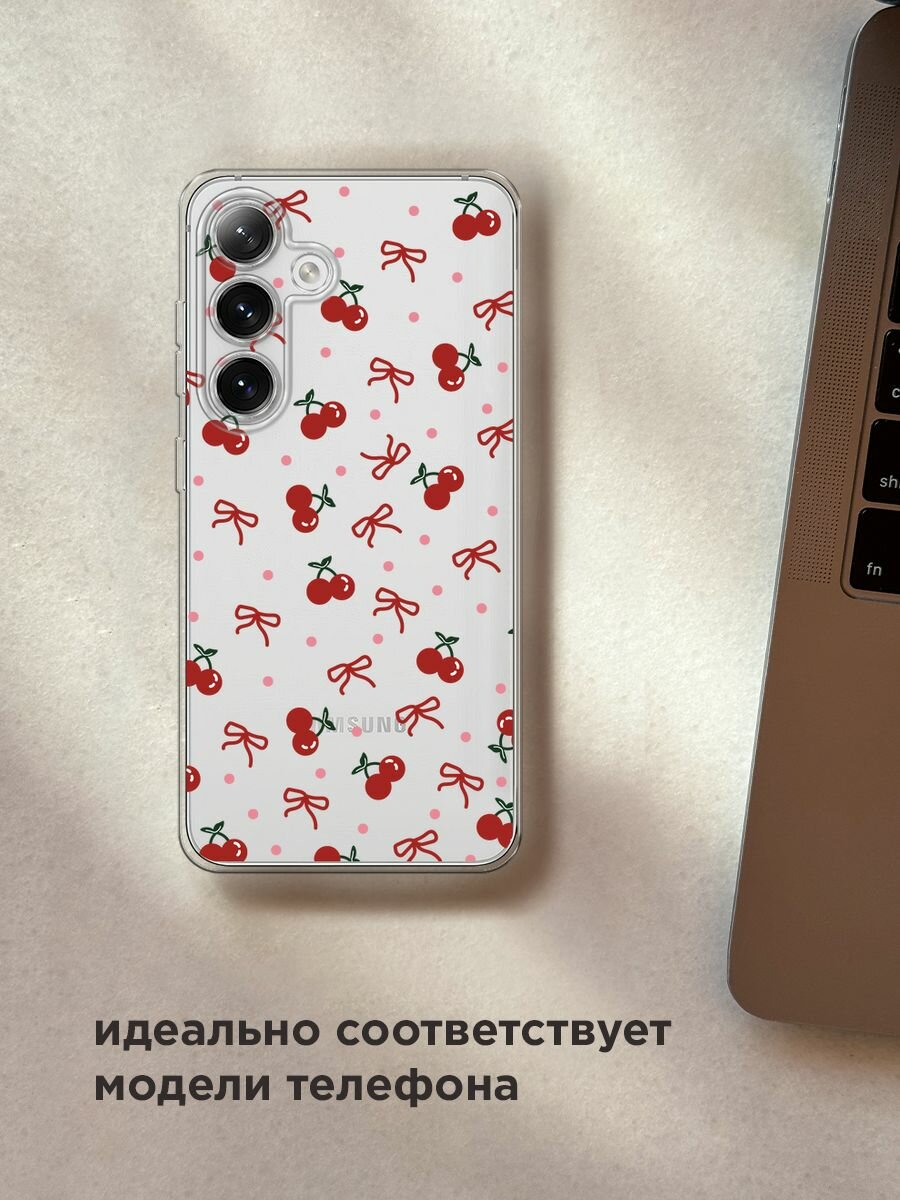 Чехол на Samsung Galaxy S24 / Самсунг S24 с принтом "Вишни и ленточки", прозрачный — фото 1