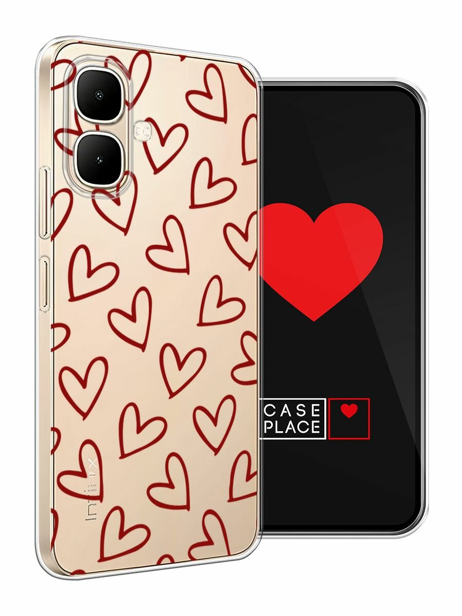 Чехол на Infinix Smart 10 / Инфиникс Смарт 10 с принтом "Little hearts doodles 2 - 14 февраля", прозрачный — фото 1