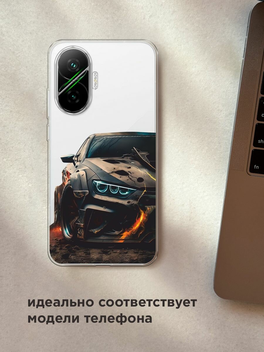 Силиконовый чехол на Poco F7 / Поко F7 с принтом "На износ", прозрачный — фото 1