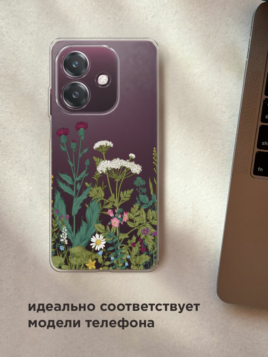 Чехол на Oppo A3/A3x / Оппо А3/A3x с принтом "Дикие полевые цветы", прозрачный — фото 1