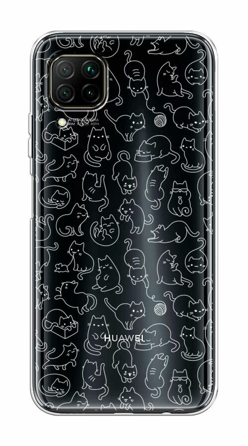 Чехол на Huawei P40 Lite/Nova 6 SE/Nova 7i / Хуавей P40 Lite с принтом "Шкодливые котики линии", прозрачный