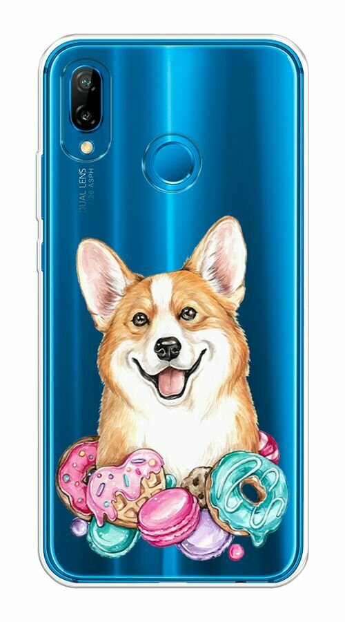 Чехол на Huawei P20 Lite/Nova 3e / Хуавей P20 Лайт/Нова 3е с принтом "Корги и сладости", прозрачный