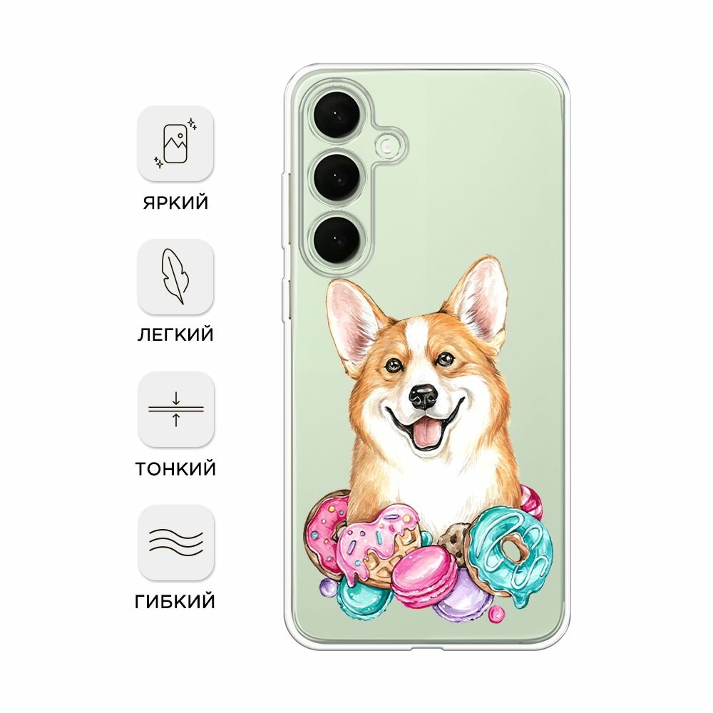 Чехол на Samsung Galaxy S25 Plus / Самсунг S25 Плюс с принтом "Корги и сладости", прозрачный — фото 1