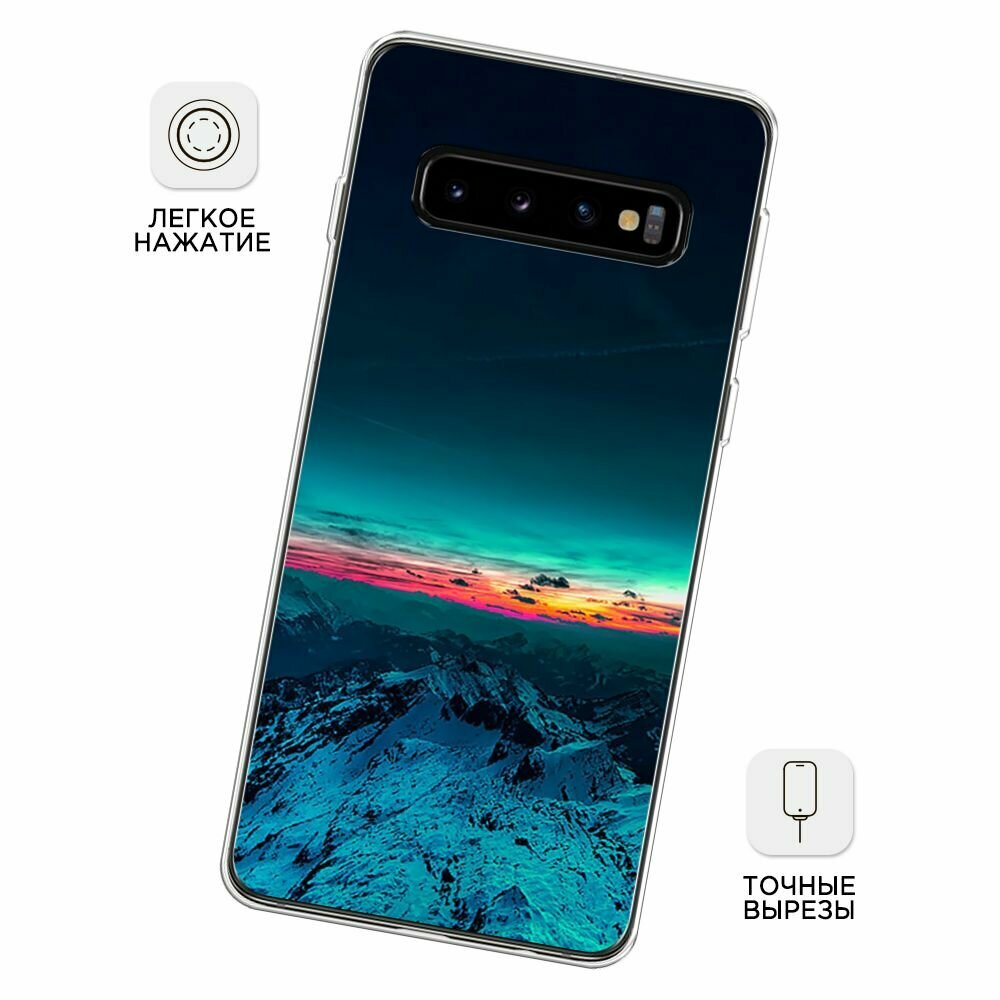 Чехол на Samsung Galaxy S10 + / Самсунг Галакси S10 Плюс с принтом "Закат в горах" — фото 1