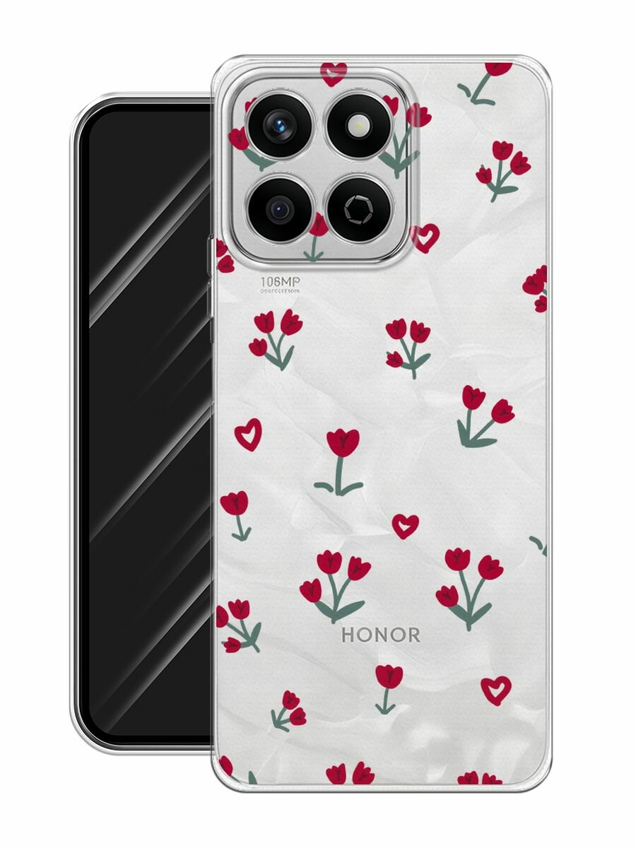 Чехол на Honor X7c / Хонор X7c с принтом "Красные тюльпанчики", прозрачный — фото 1