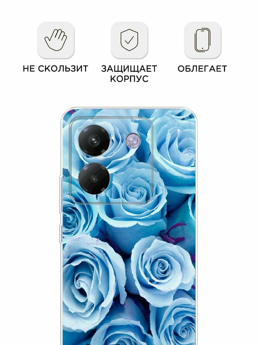 Силиконовый чехол на Poco M7 Pro / Поко М7 Про с принтом Лазурные розы — фото 1