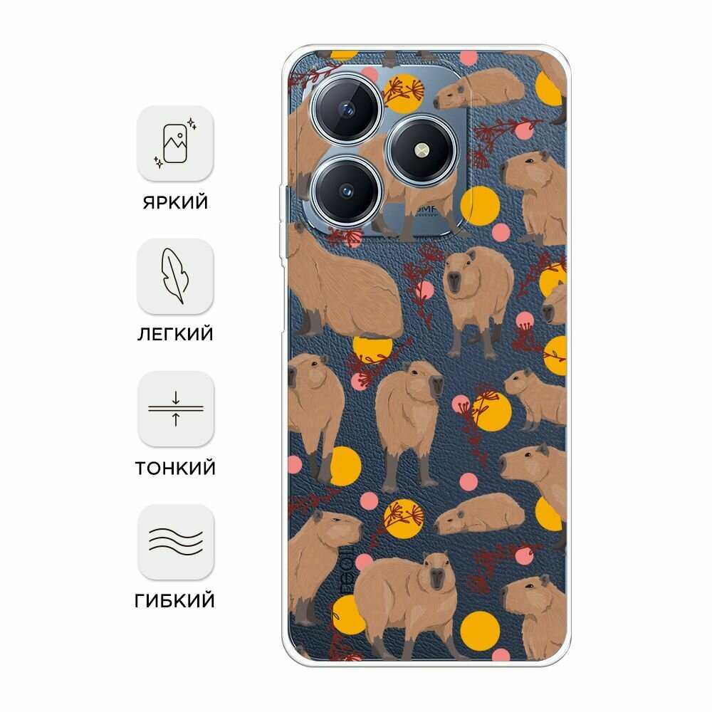 Чехол на Realme C63 / Реалми С63 с принтом "Капибара паттерн", прозрачный — фото 1