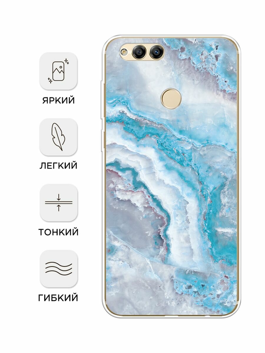 Чехол на Honor 7X / Хонор 7Х с принтом "Нежно-голубой мрамор" — фото 1