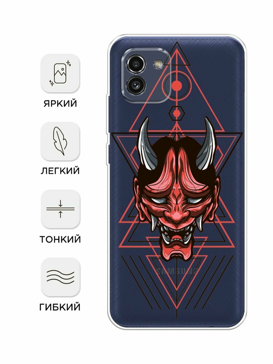 Чехол на Samsung Galaxy A03 / Самсунг Галакси А03 с принтом Hanya Oni mask, прозрачный — фото 1