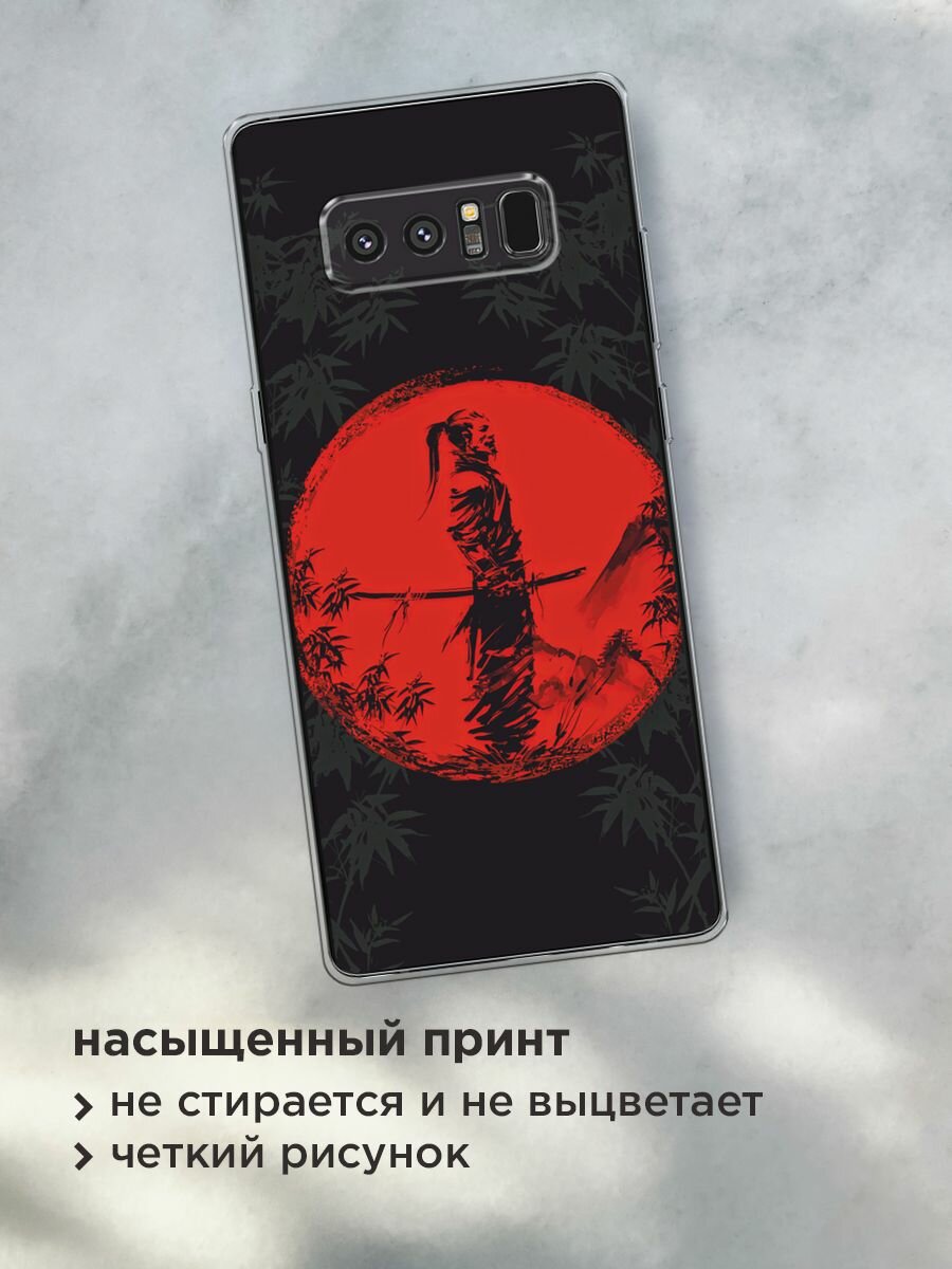 Чехол на Samsung Galaxy Note 8 / Самсунг Галакси Нот 8 с принтом "Самурай на красном фоне" — фото 1