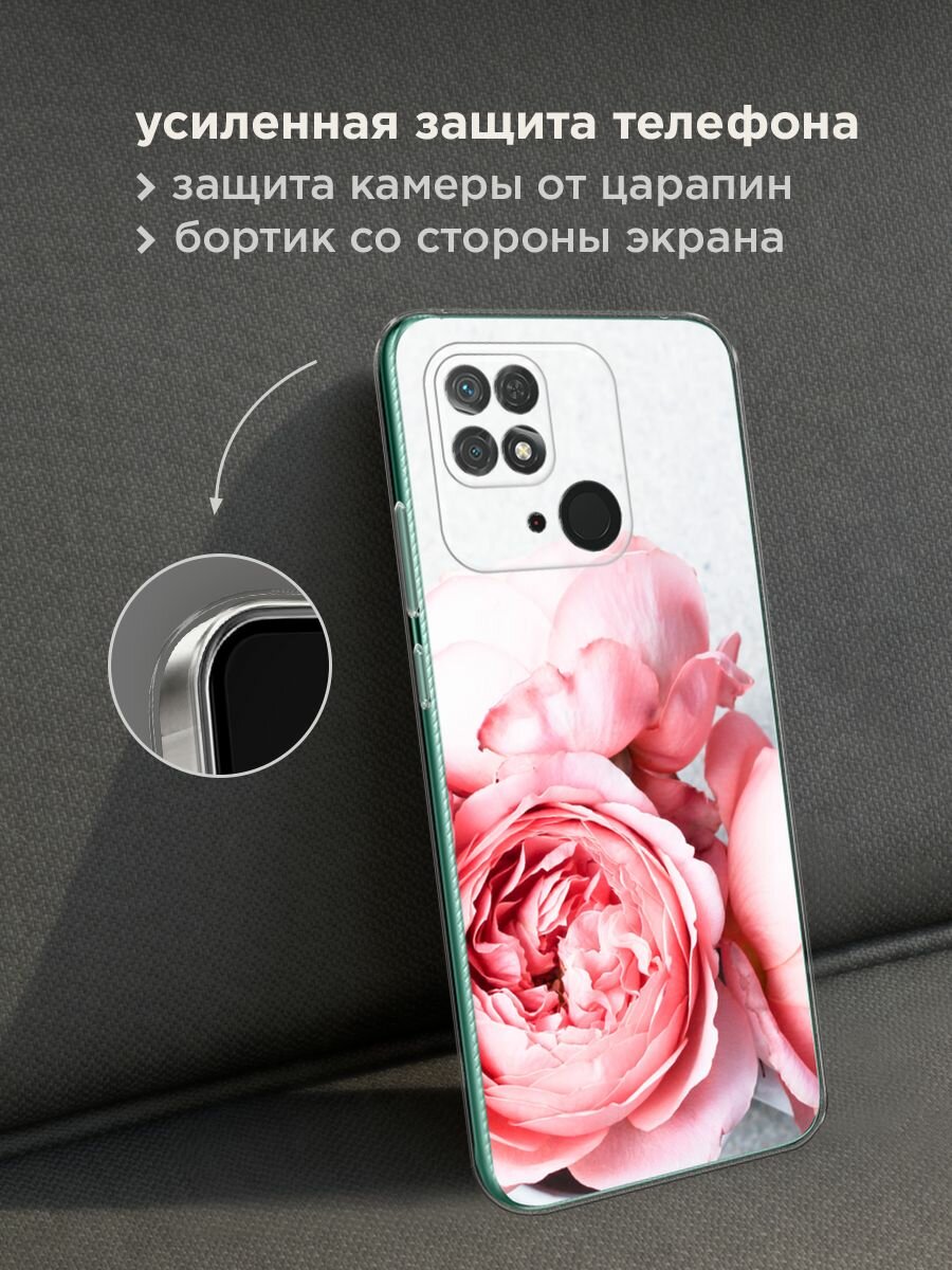 Чехол на Xiaomi Redmi 10C / Сяоми Редми 10C с принтом "Пионы на белом" — фото 1