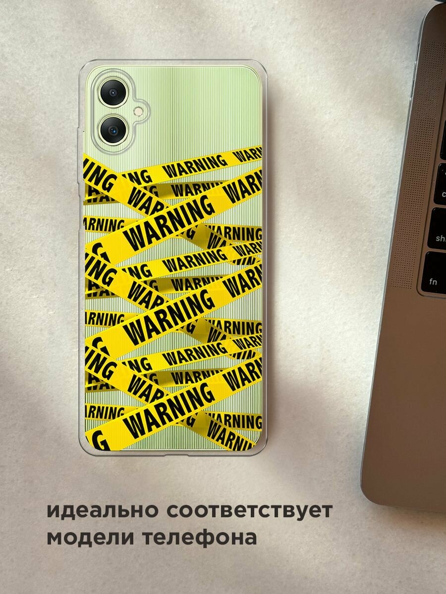 Чехол на Samsung Galaxy A06 / Самсунг Галакси А06 с принтом "Warning!", прозрачный — фото 1