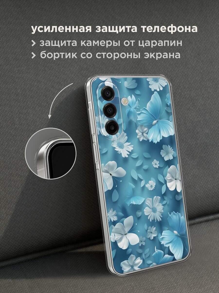 Чехол на Samsung Galaxy A17 / Самсунг А17 с принтом "Голубые глазурные цветы" — фото 1