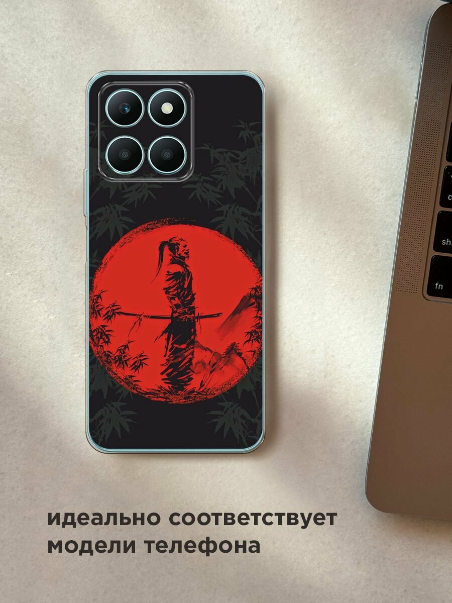Чехол на Honor X6A / Хонор X6A с принтом "Самурай на красном фоне" — фото 1