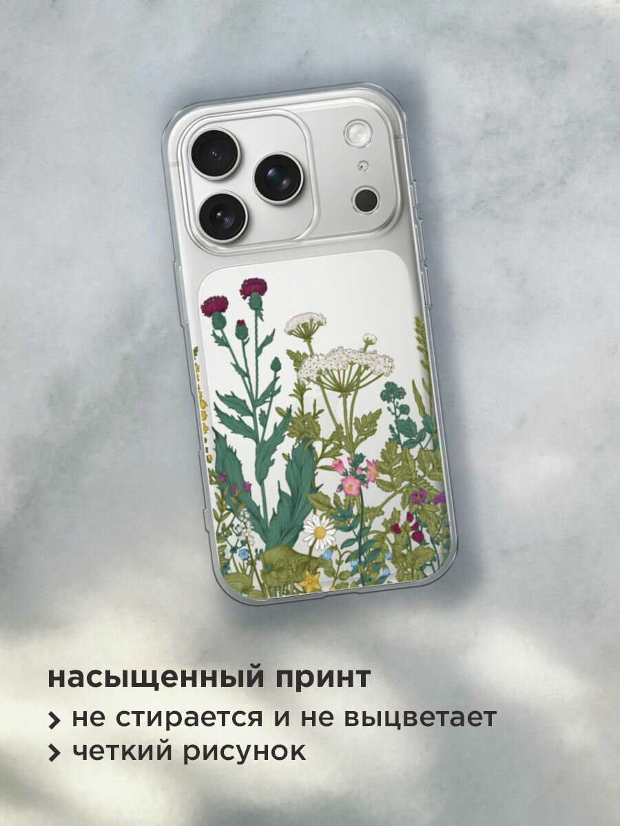 Чехол на Apple iPhone 17 Pro / Айфон 17 Про с принтом "Дикие полевые цветы", прозрачный — фото 1