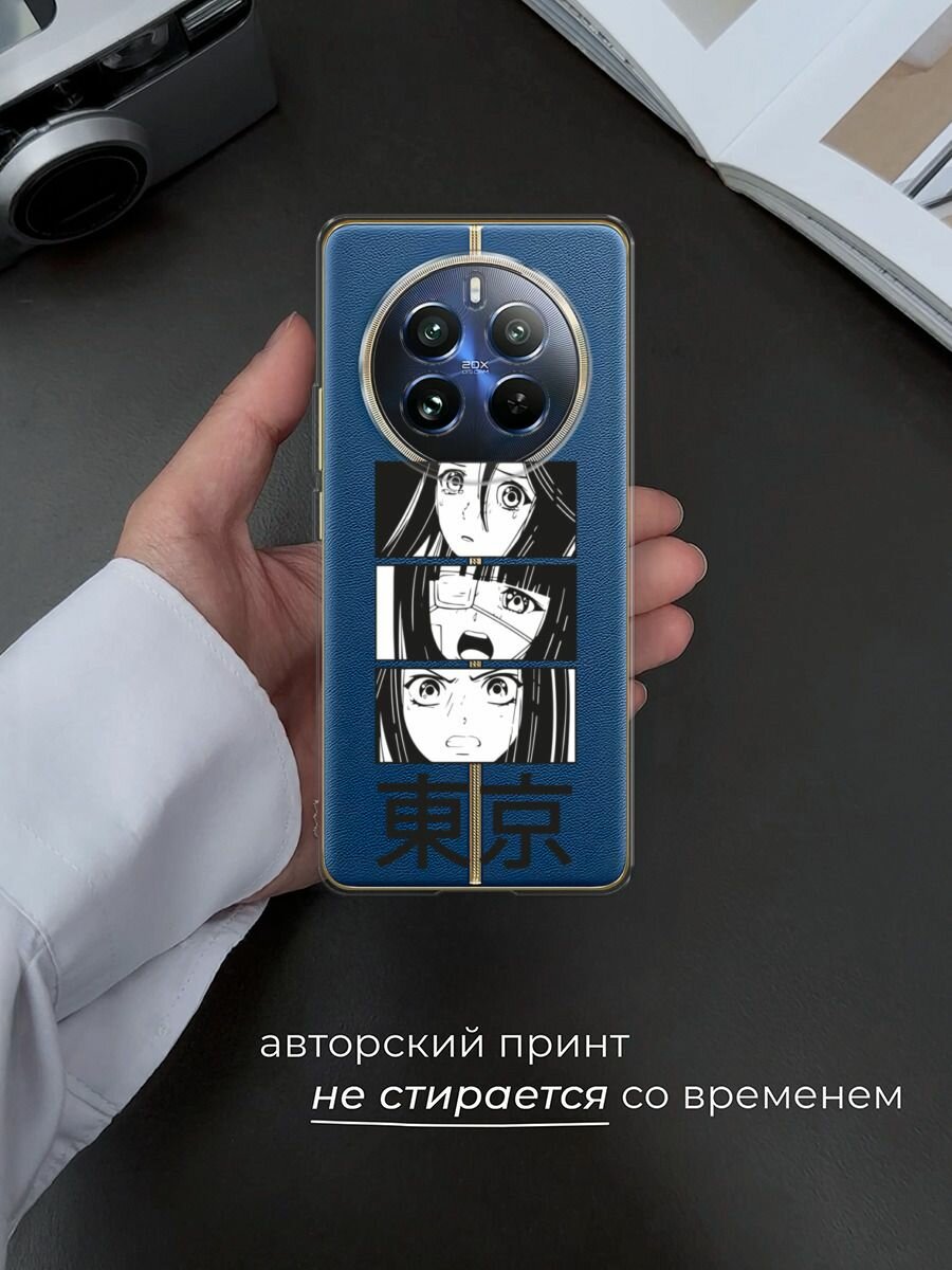 Чехол на Realme 12 Pro / Реалми 12 Про с принтом "Tokyo girls", прозрачный — фото 1