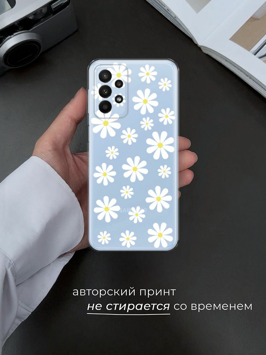 Чехол на Samsung Galaxy A23 / Самсунг Галакси А23 с принтом "Большие ромашки", прозрачный — фото 1