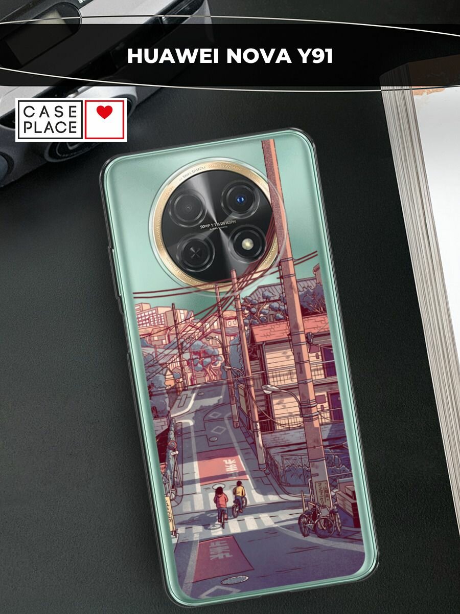Чехол на Huawei Nova Y91 / Хуавей Нова Y91 с принтом "Закат на японской улице", прозрачный