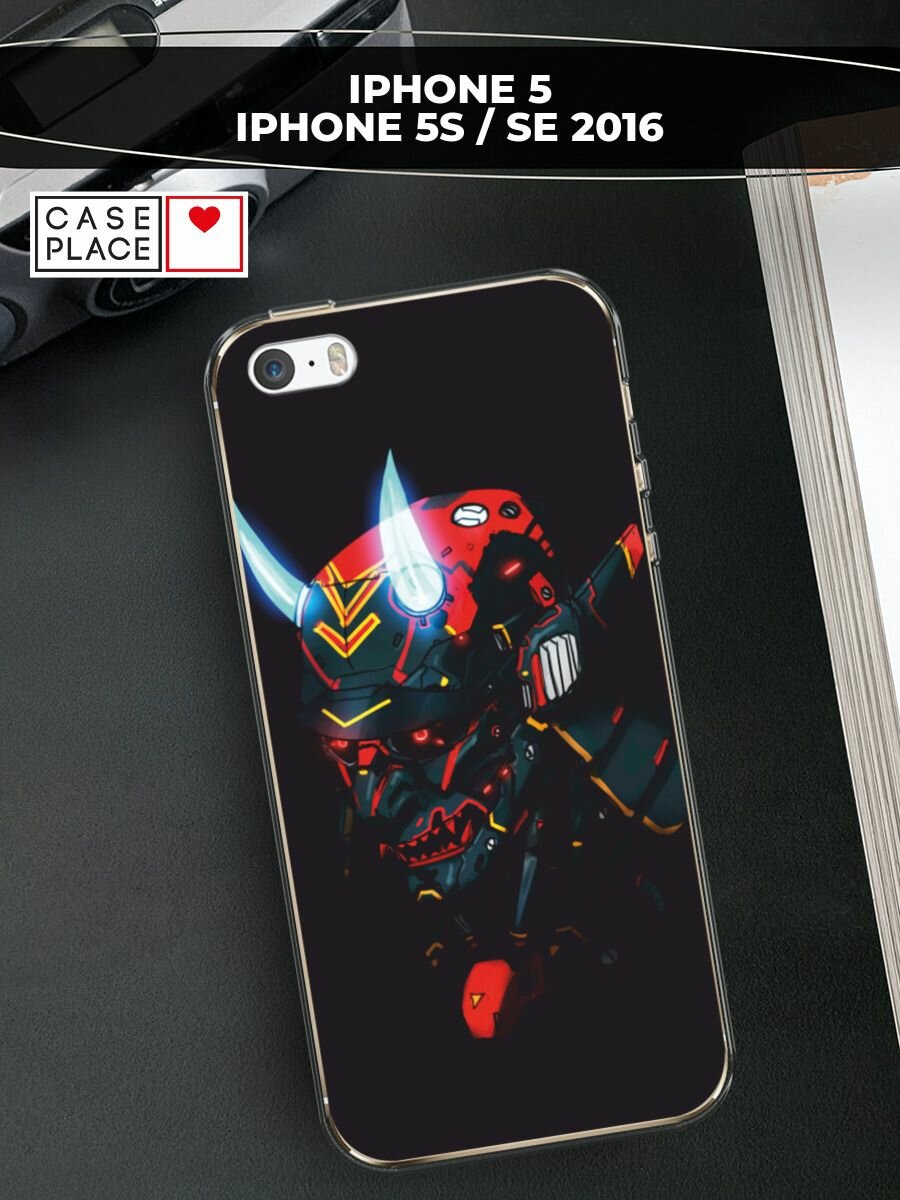Чехол на Apple iPhone 5/5S/SE / Айфон 5/5S/SE с принтом "Неоновый самурай"
