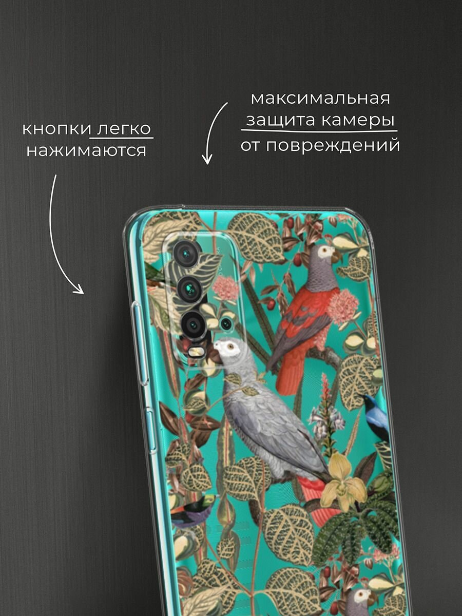 Чехол на Xiaomi Redmi 9T / Сяоми Редми 9Т с принтом "Tropical pattern", прозрачный — фото 1