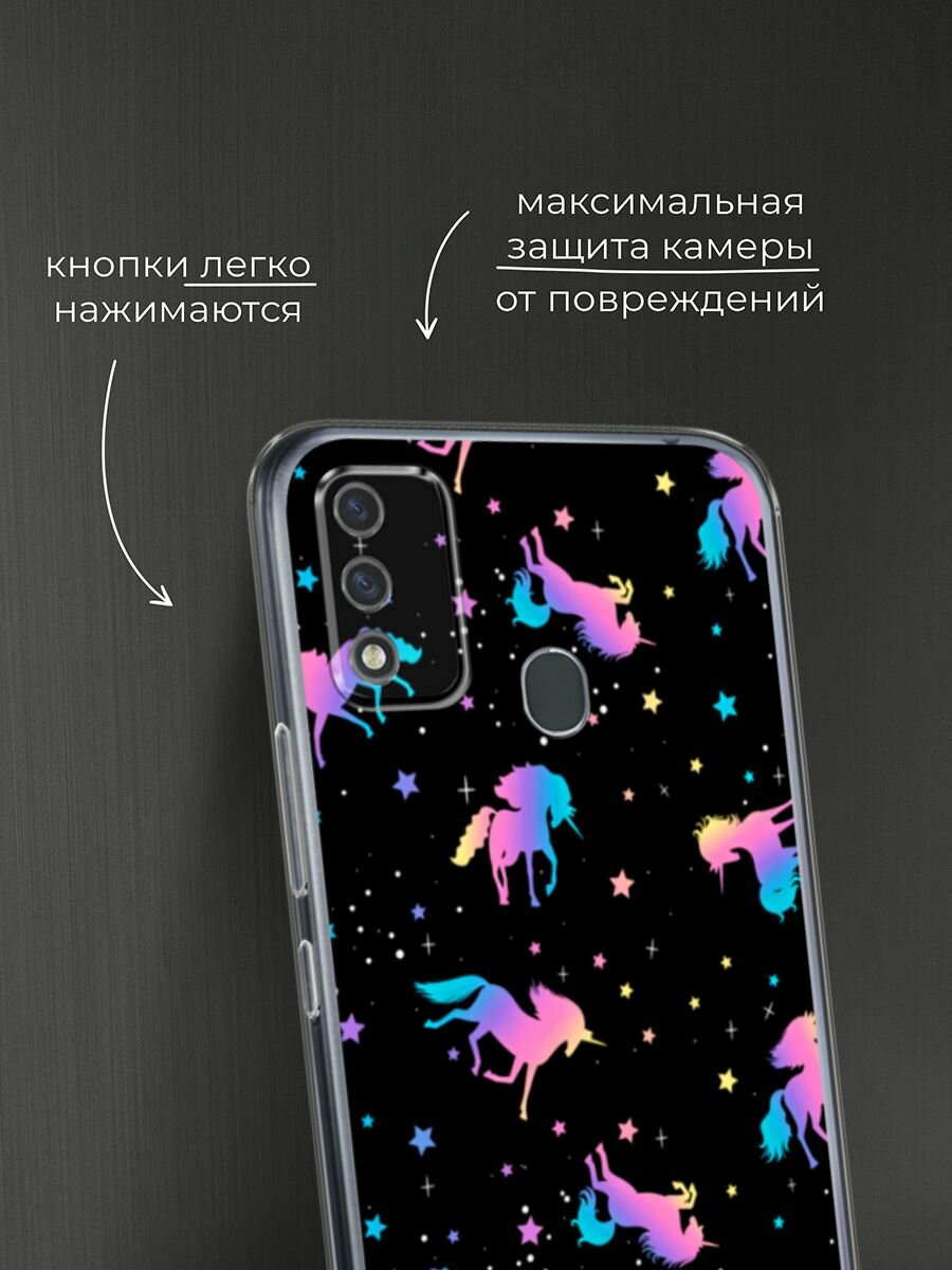Силиконовый чехол на Itel A48 / Ител А48 с принтом "Единороги градиент" — фото 1
