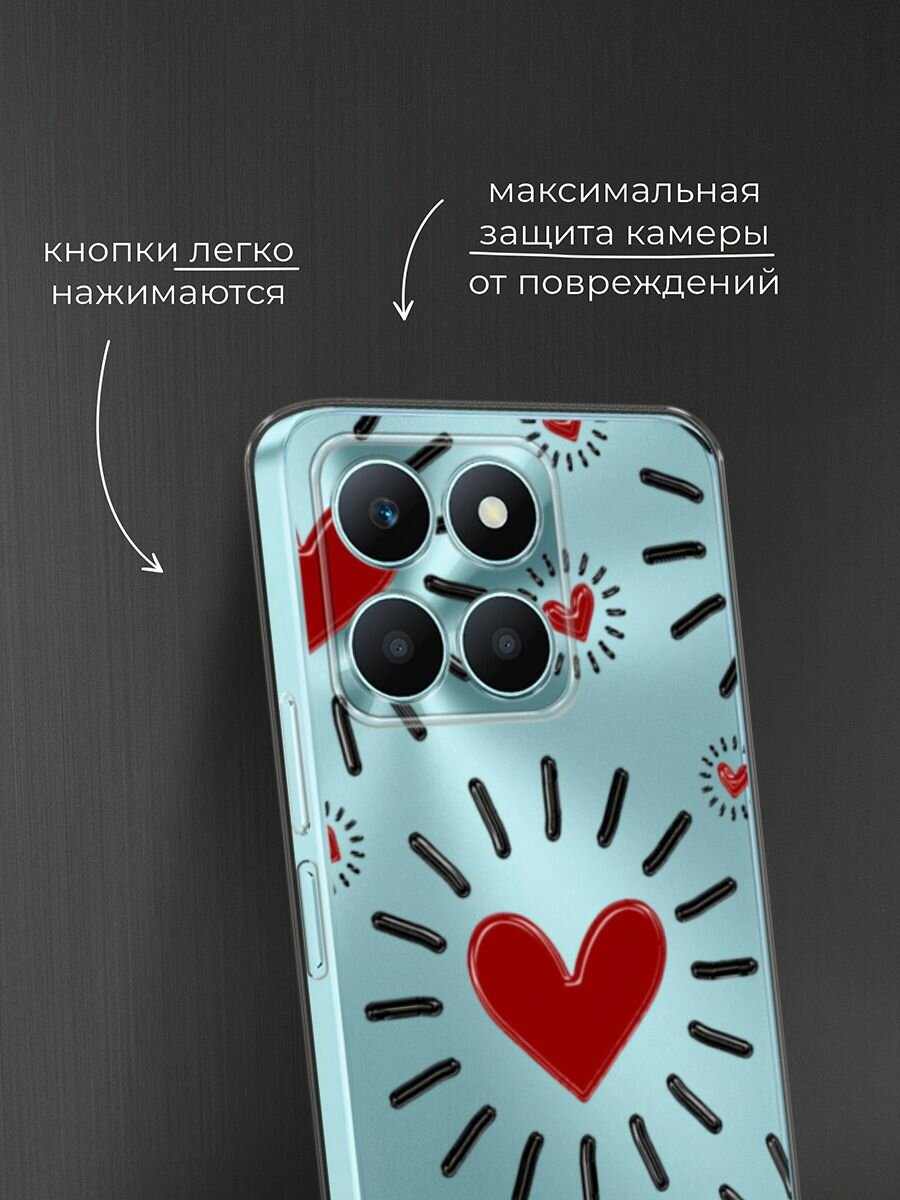 Чехол на Honor X6A / Хонор X6A с принтом "Бордовые сердца паттерн" — фото 1