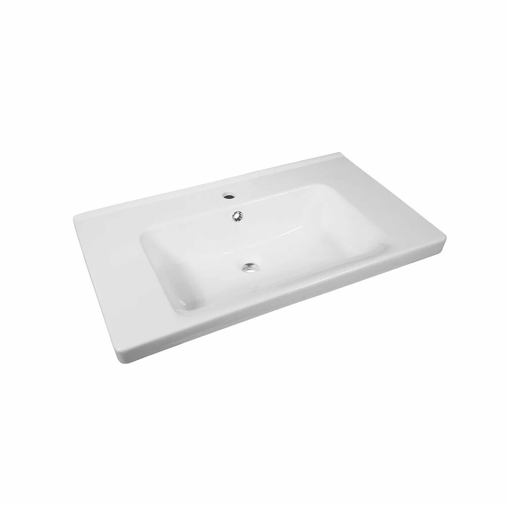 Мебельная раковина Dreja Harmony 80 встраиваемая, фарфоровая, раковина для ванной, со сливом-переливом, белая, прямоугольная