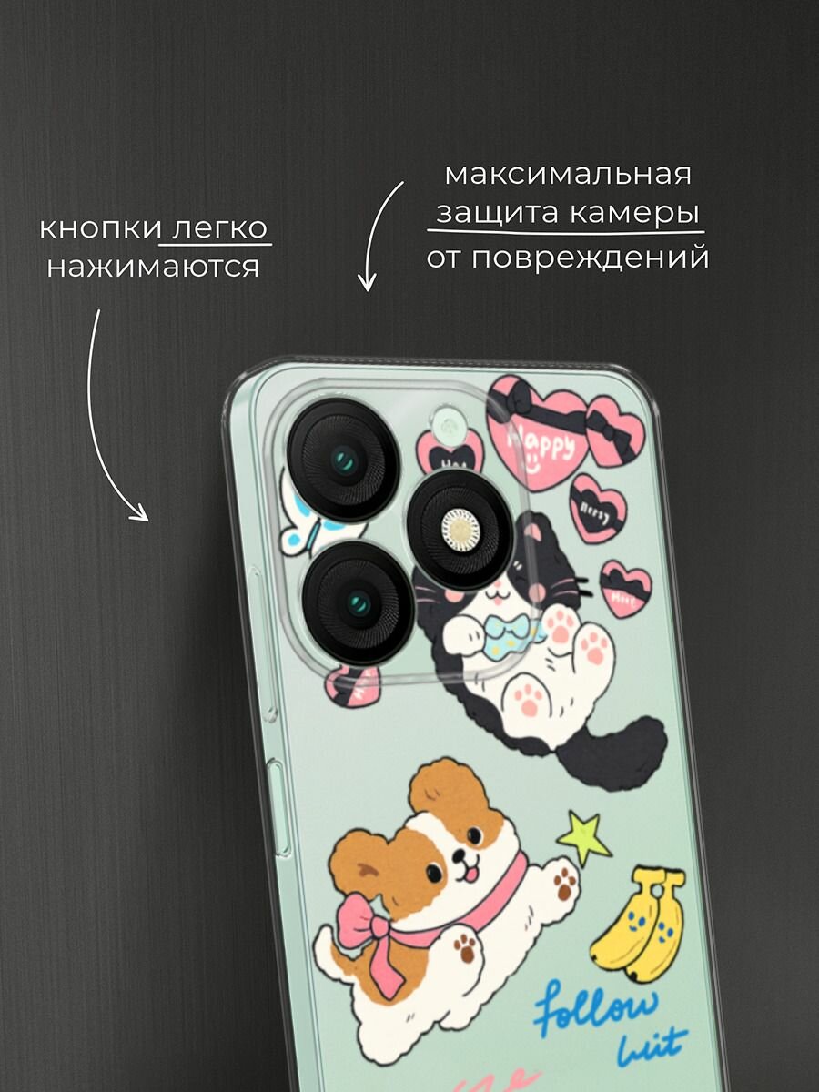 Чехол на Itel A50 / Ител А50 с принтом "Кудрявые животные", прозрачный — фото 1