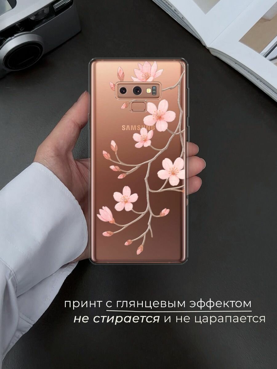 Чехол на Samsung Galaxy Note 9 / Самсунг Галакси Нот 9 с принтом "Веточка распускающейся сакуры 2" — фото 1