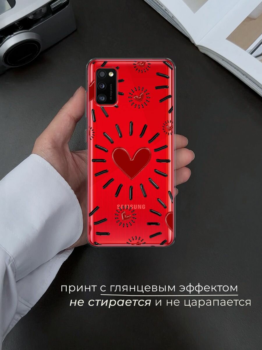 Чехол на Samsung Galaxy A41 / Самсунг Галакси А41 с принтом "Бордовые сердца паттерн" — фото 1
