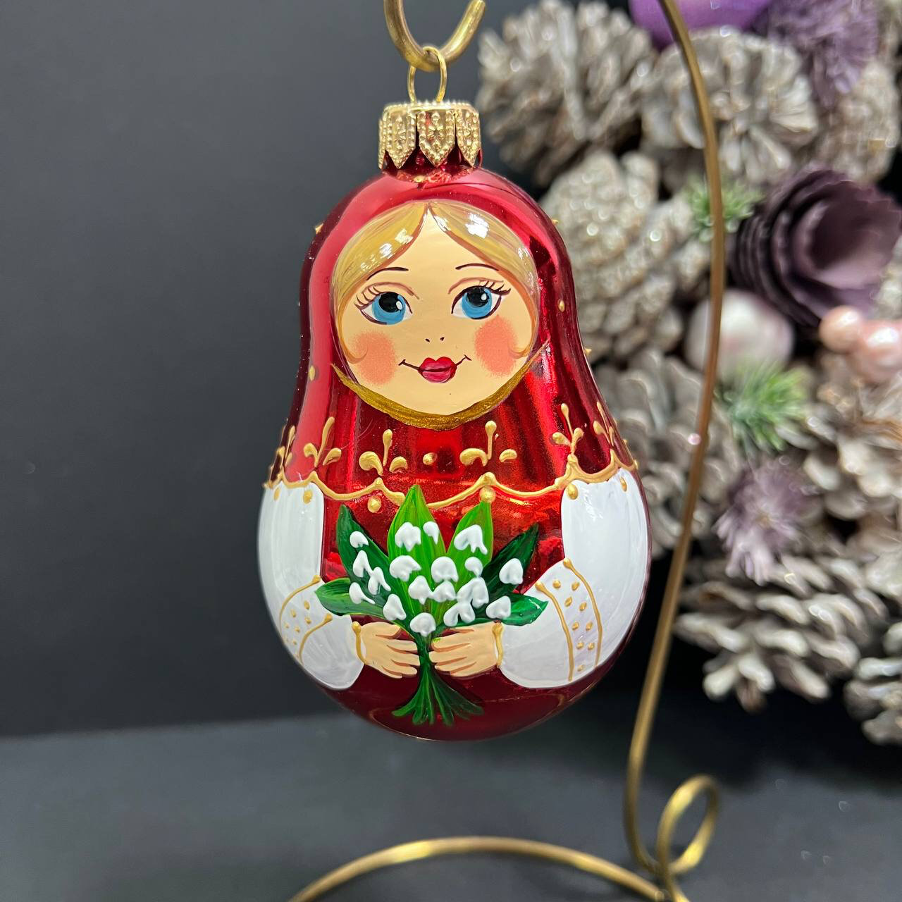Елочная игрушка Evis "Матрешечка-02", ручная роспись, стекло, 11 см