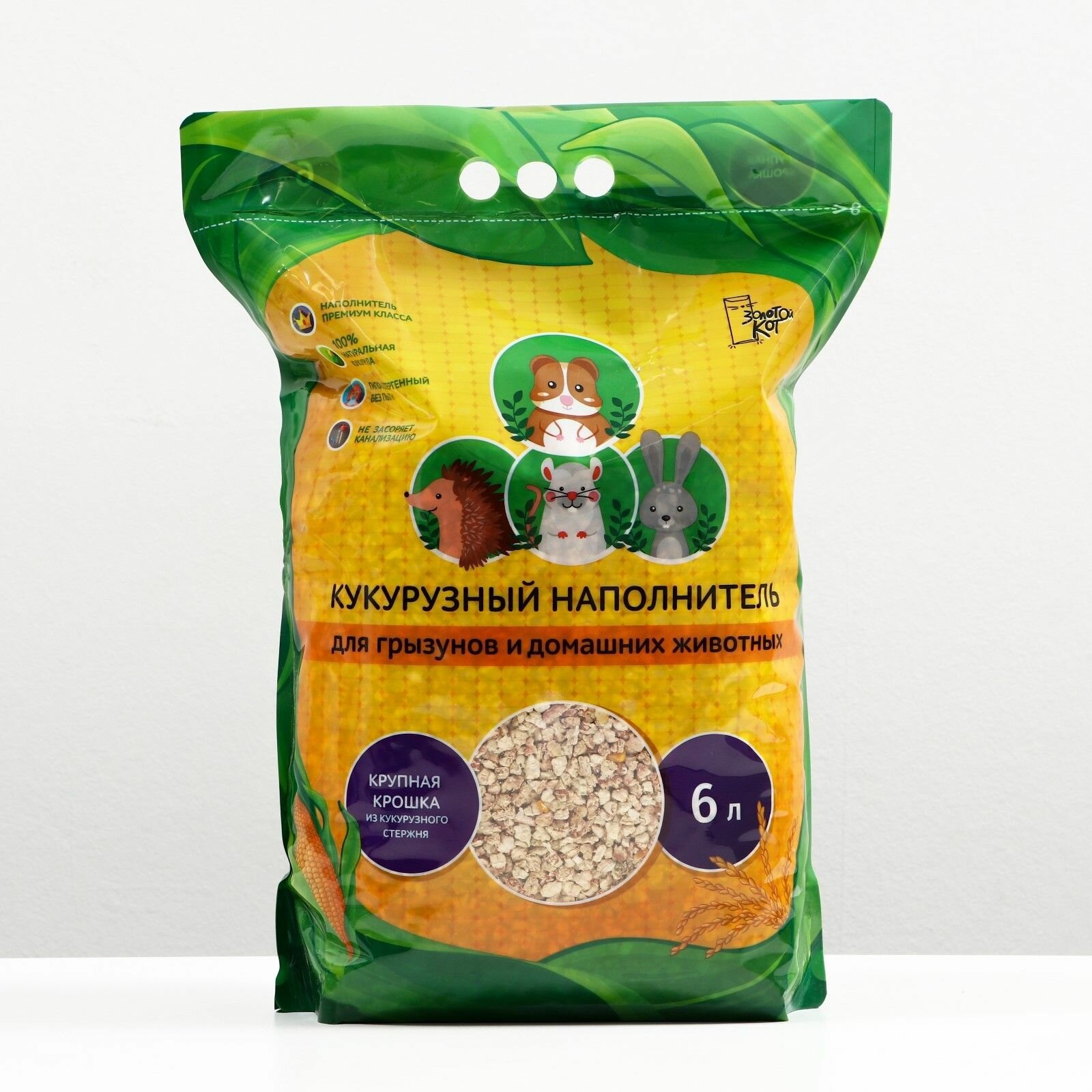 Наполнитель кукурузный "Золотой кот", фракция 6-10 мм, 6 л