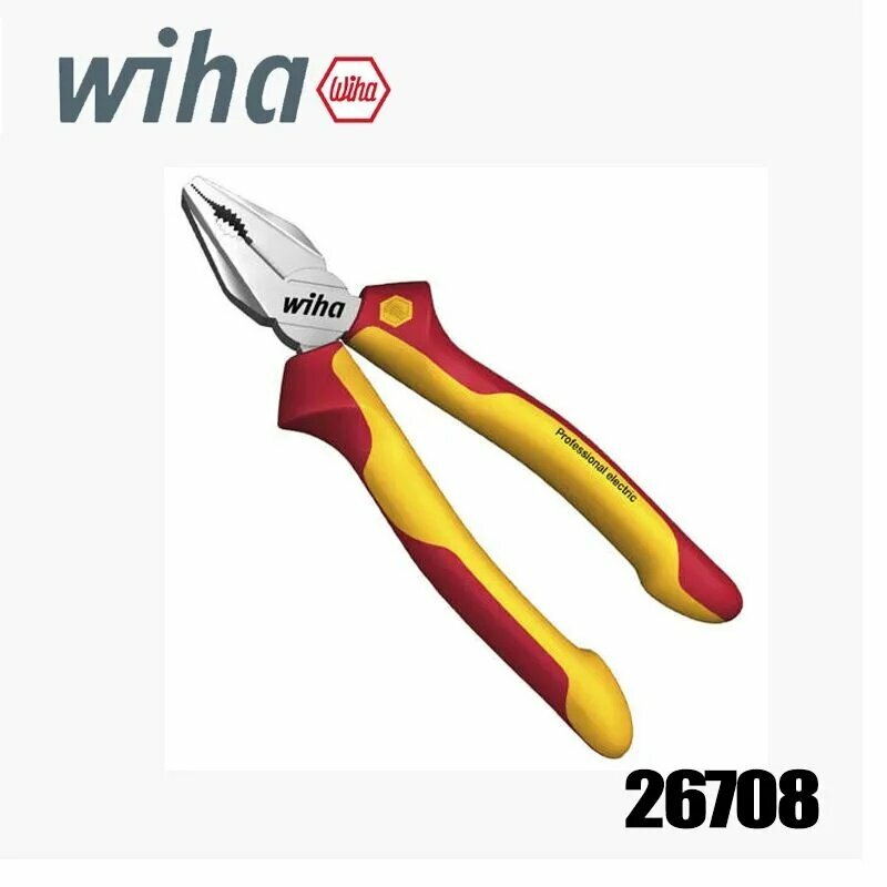 WIHA 26708 Хромированные комбинированные плоскогубцы, 1000 В, кусачки для изолированной проволоки VDE, 180 мм