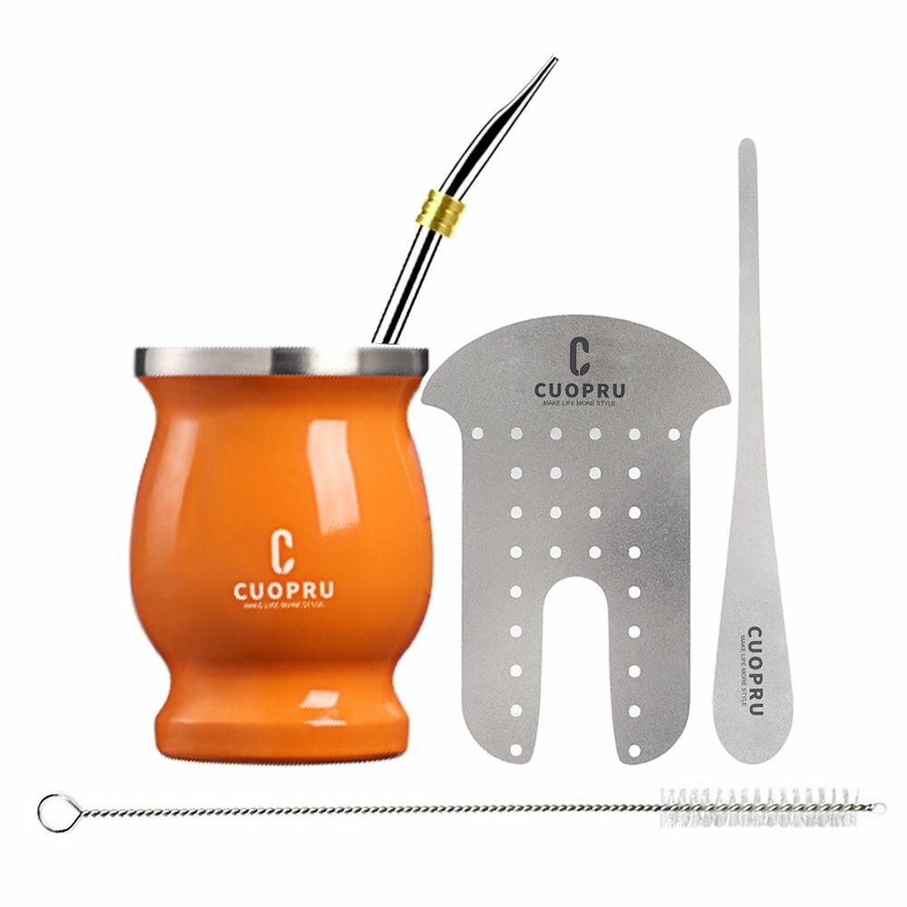 Набор чашек для мате Cuopru с бомбильей и фильтром, 220 мл, аргентинский стиль, из нержавеющей стали