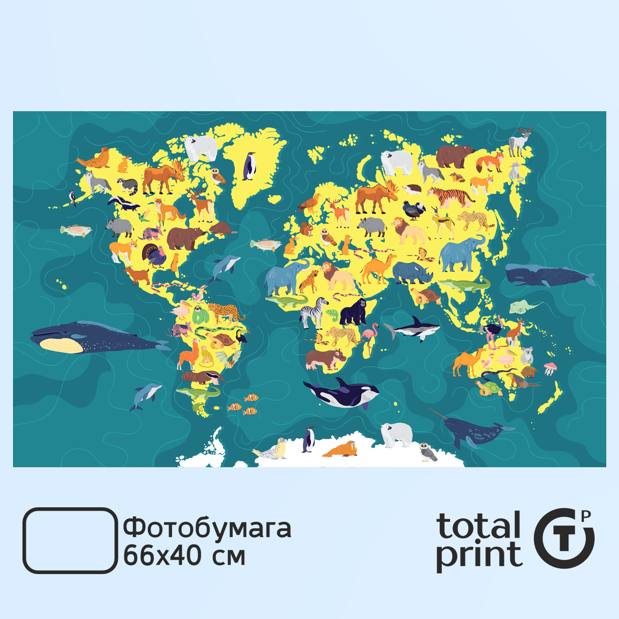 Постер на стену Карта животного мира, 66х40см, TotalPrint