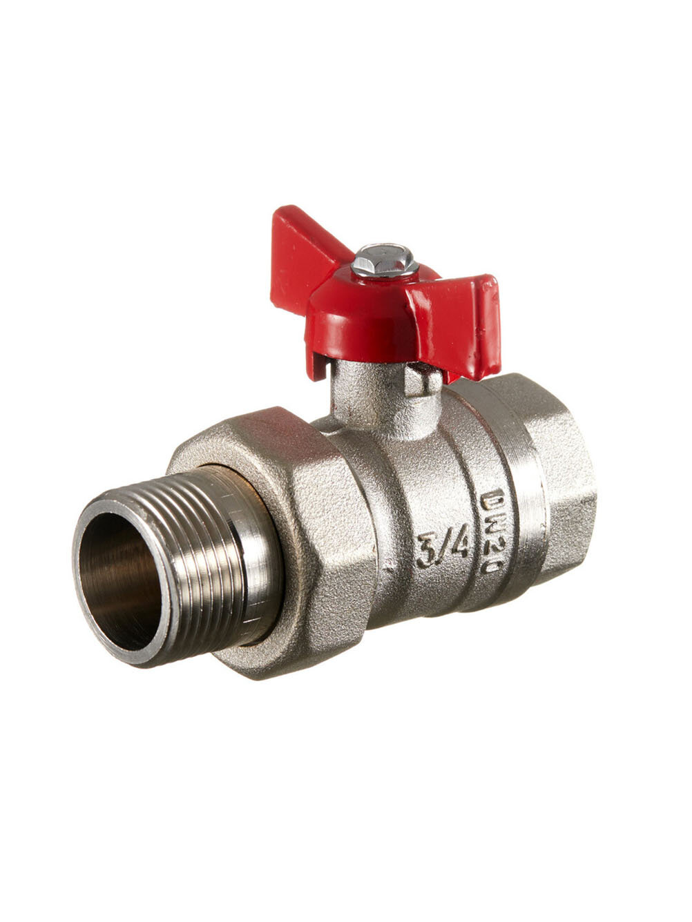 Кран шаровой латунный 3/4 ВР(г) х 3/4 НР(ш) полнопроходной бабочка с полусгоном прямой