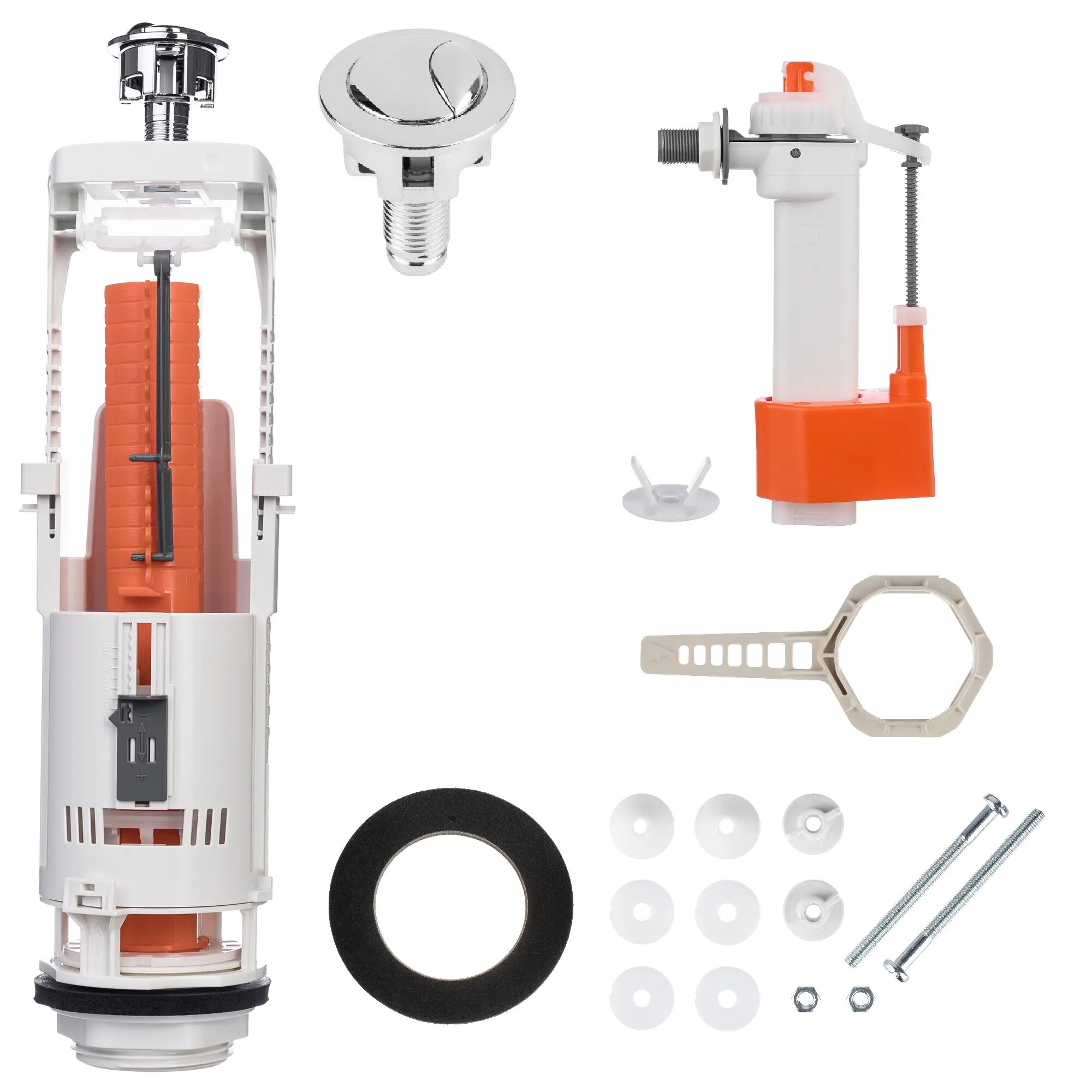 MONLID набор арматуры бачка унитаза с боковым подключением 1/2", кнопка 2 режима, хром