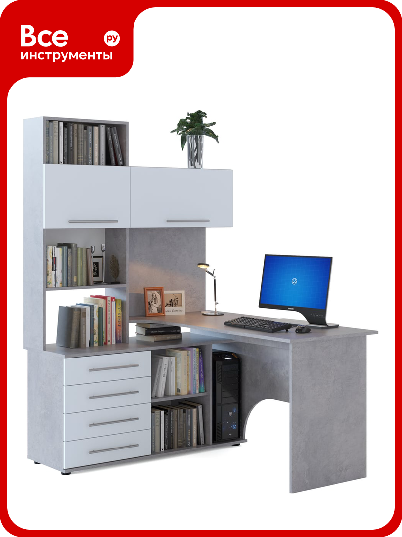 Стол компьютерный сокол КСТ-14.1 левый бетон/белый 00-00015782