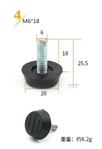 8 шт. регулируемые болты для мебели, ножки стула, мебельный коврик, винтовое основание, для дивана, кровати, кабинета, стола, пола, противоскользящий протектор M8 M6 Черный, M6 X 18