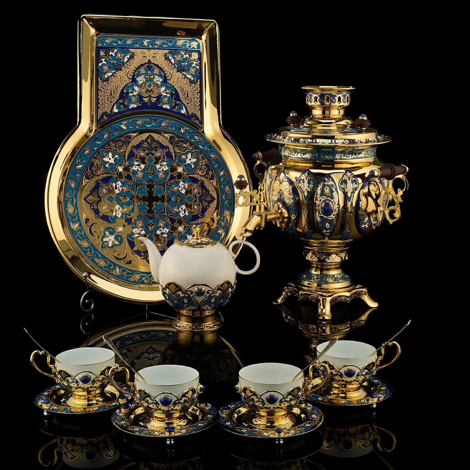 206314 Златоуст Набор чаепитие, самовар +чашки на 4 персоны