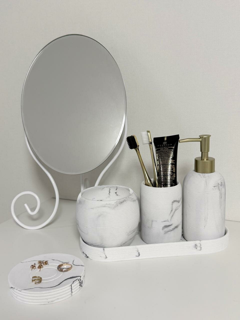 Набор аксессуаров для ванной комнаты, 5 предметов, белый мрамор
