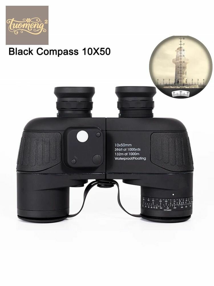 Морской бинокль 10x50 с дальномером и компасом для взрослых, объектив FMC, водонепроницаемый телескоп IPX7 для наблюдения за птицами, охоты, катания на лодках