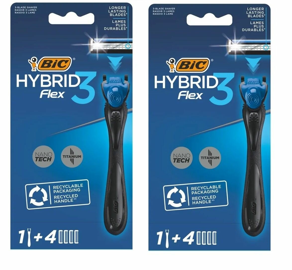 Бритва мужская BIC Hybrid 3 Flex 1 станок+4 кассеты, 2уп.