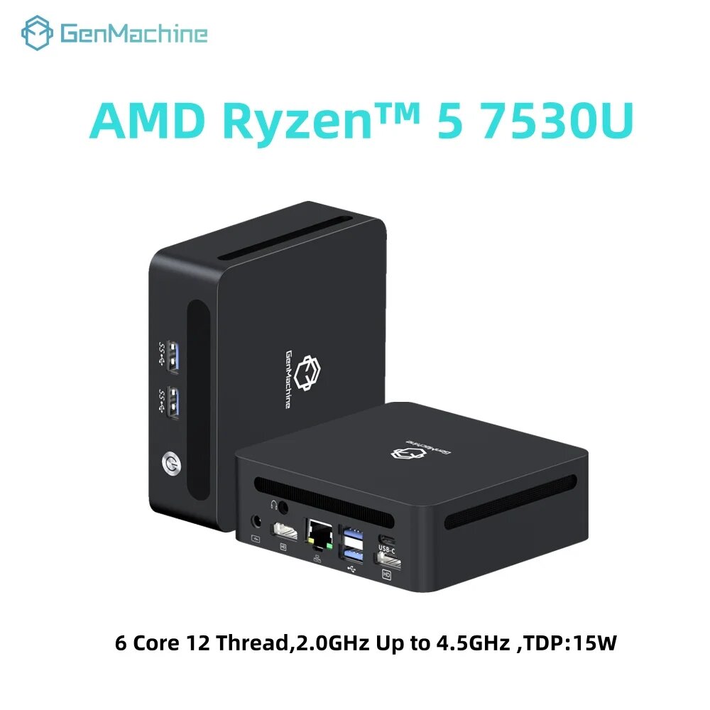 Мини-ПК GenMachine Ryzen 5 7530U 16GB RAM 256GB ROM, EU