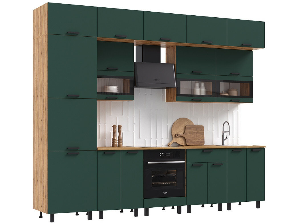 Кухонный гарнитур 3,0/1080м Компоновка №2, Крафт золотой/Браш мени грин