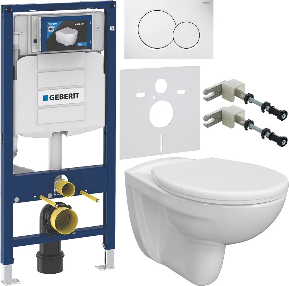 Комплект Унитаз подвесной DIWO Анапа безободковый / Крышка 804-003-701 термопласт / Крепления Geberit Duofix 111.815.00.1 к стене, Инсталляция UP 320 111.300.00.5, Шумоизоляция, Кнопка белый глянец