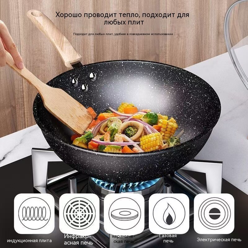 Сковорода с крышкой 30см и съемной ручкой Самобранка литая алюминиевая мраморная с антипригарным покрытием