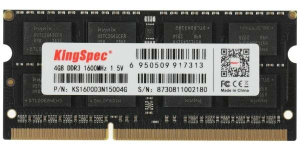 Оперативная память для ноутбука 4Gb (1x4Gb) PC3-12800 1600MHz DDR3 SO-DIMM CL11 Kingspec KS1600D3N15004G KS1600D3N15004G