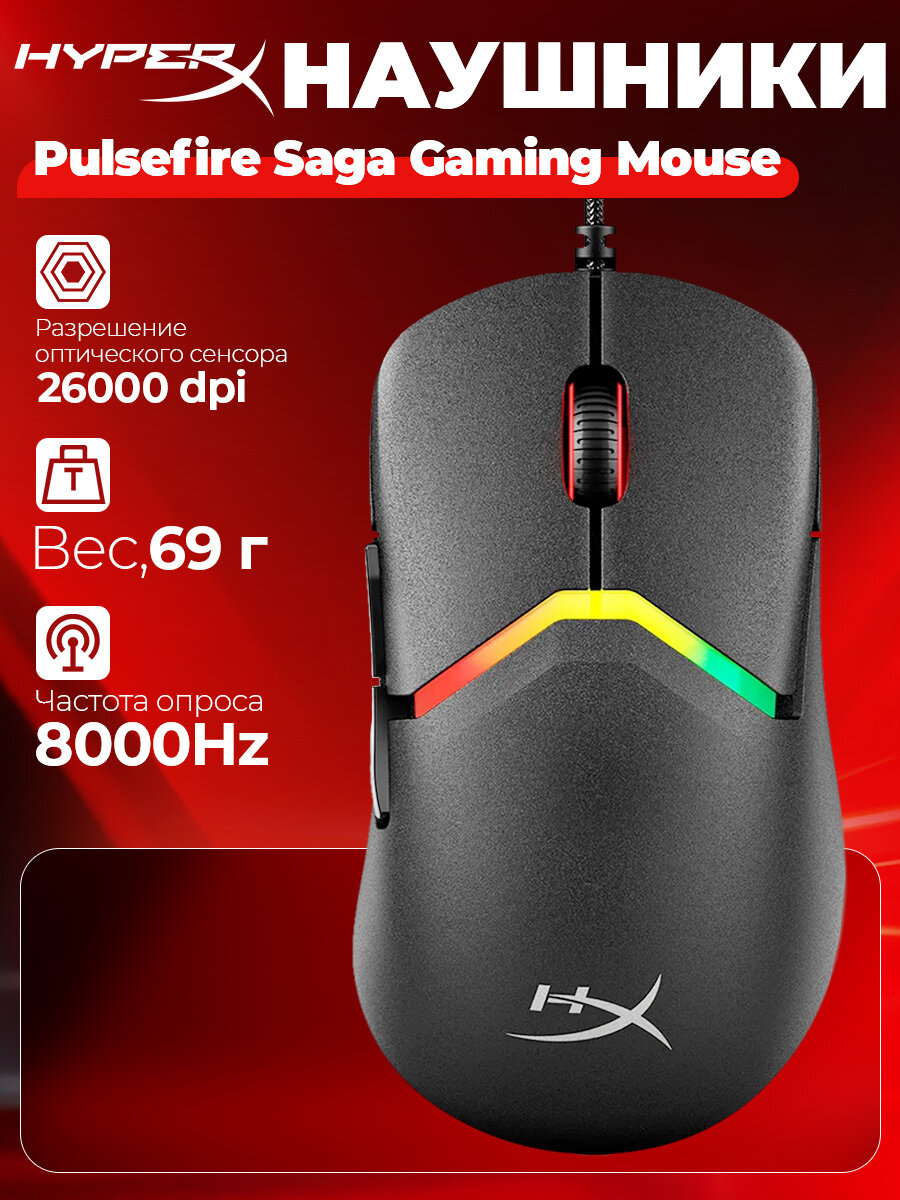 Мышь HyperX Pulsefire Saga черный оптическая 26000dpi USB 6but (A2PB3AA)